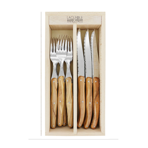 Andre Verdier 12 Piece Knives & Forks Set - Olive Wood | The Great Cape
